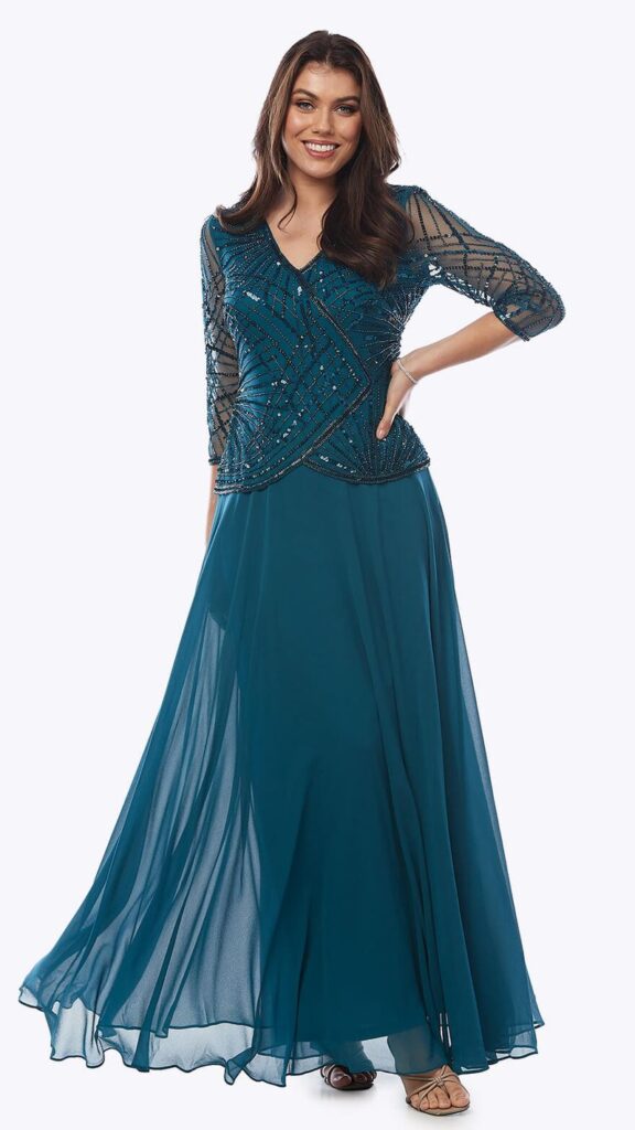 Jesse Harper Emerald Beaded Bodice Dress With Full Georgette Skirt JH0497 – Shop 221